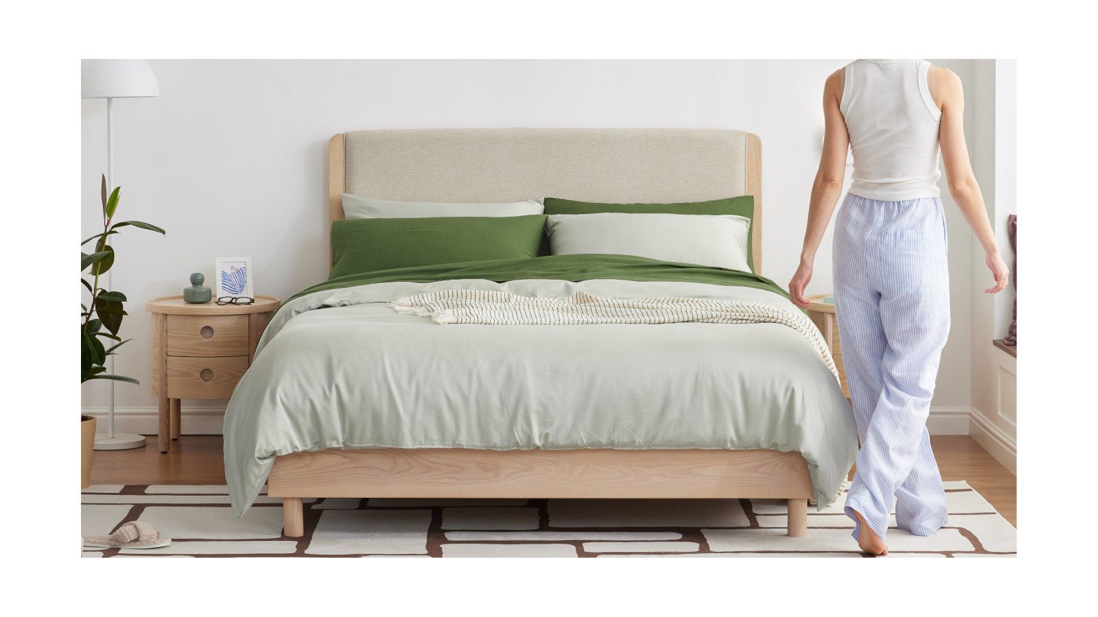 Haven Bed Frame | Solid Timber & Upholstered Headboard - Ecosa