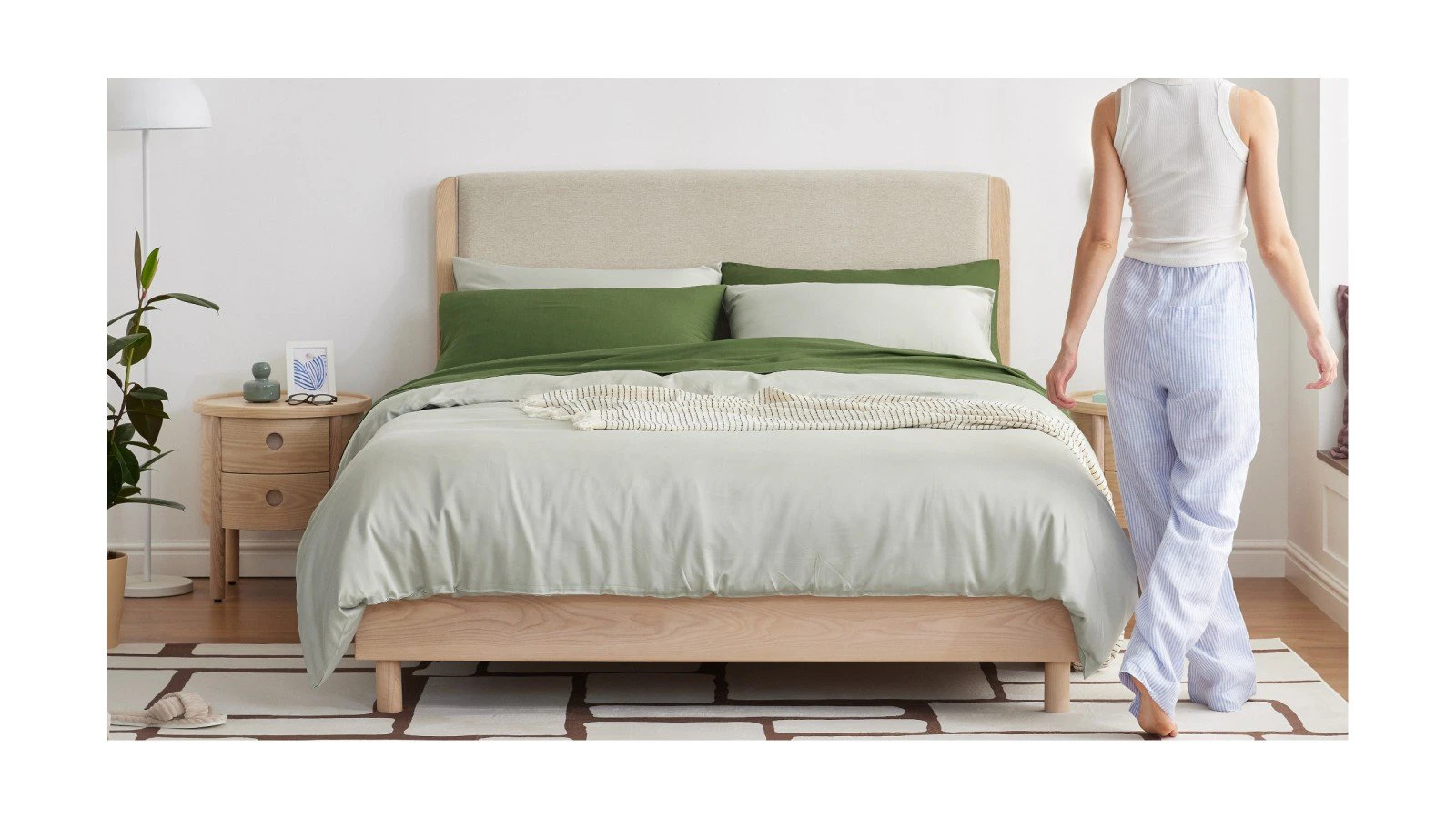 Haven Bed Frame | Solid Timber & Upholstered Headboard - Ecosa