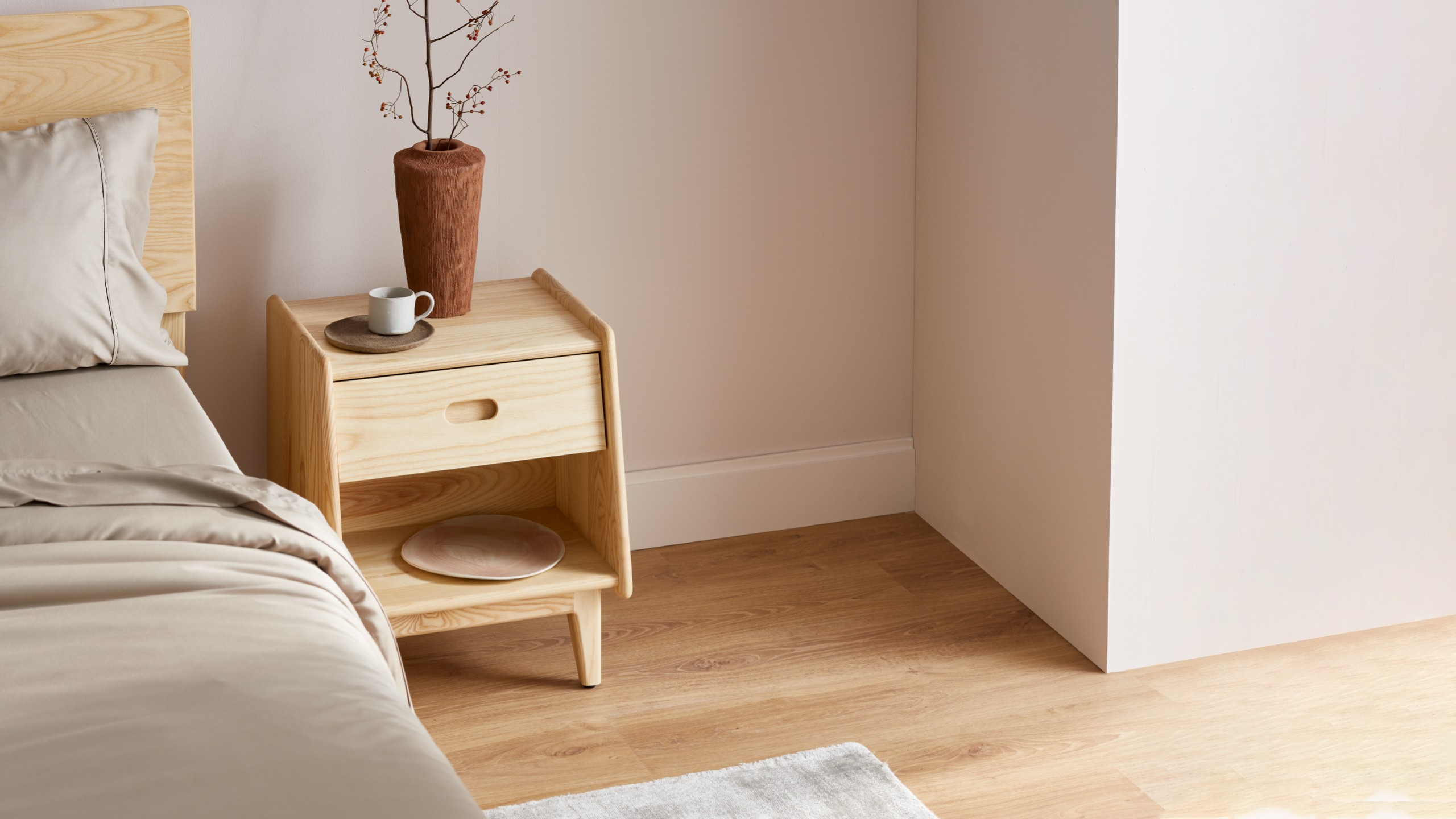 Solid Timber Bedside Table | Phone Cable Management - Ecosa Australia